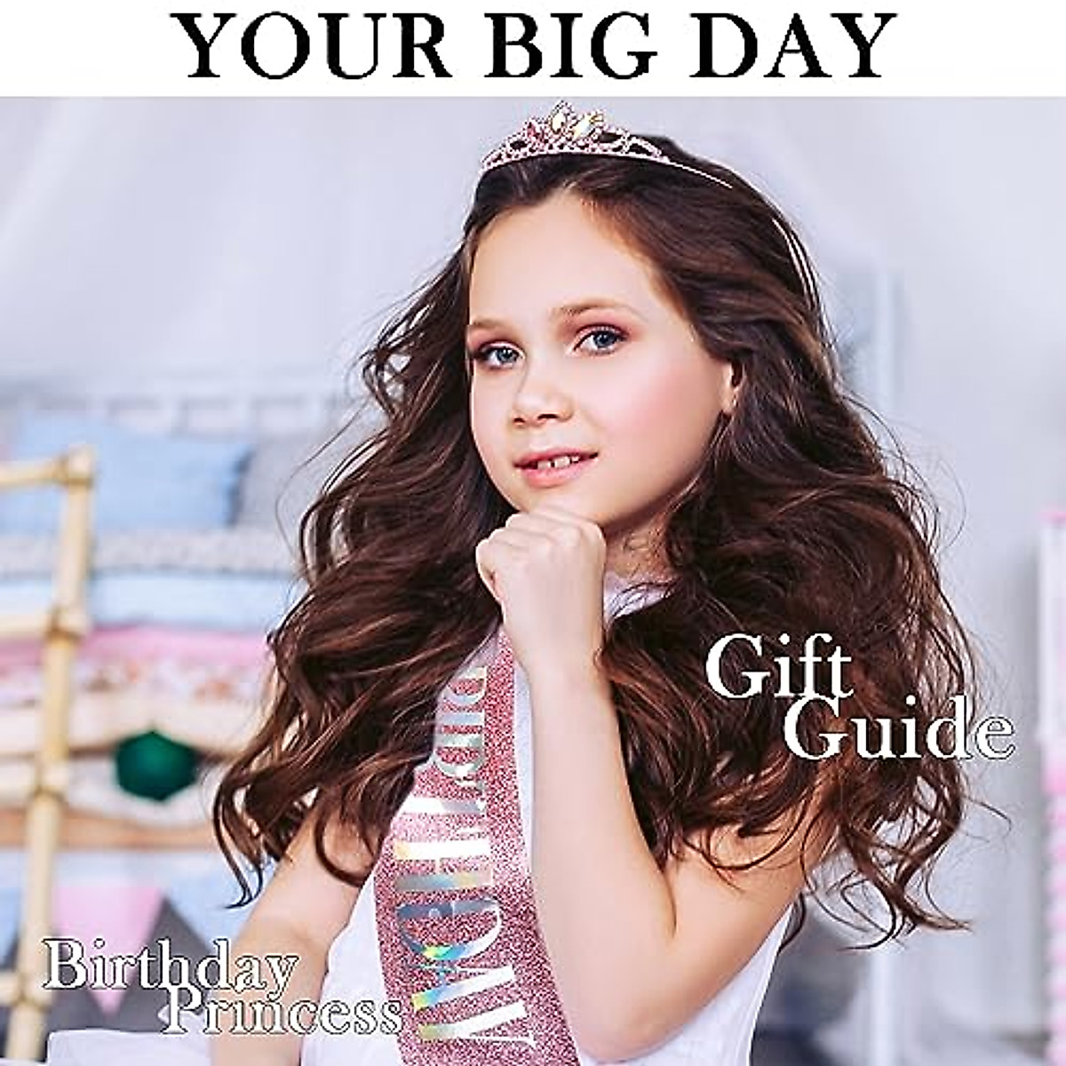 SuPoo Tiaras for Girls Pink Birthday Crown Birthday Girl Sash Princess Crown Birthday Girl Headband Crystal Birthday Tiara with Comb Crown for Girls Rhinestone Happy Birthday Accessories Gift