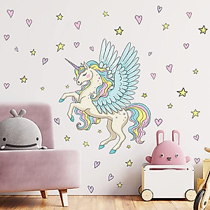 Unicorn Wall Decal | Unicorn Decals for Girls Bedroom | Unicorn Wall Decal Stickers | Unicorn with Stars Wall Poster for Nursery 60*40cm (FX-E138)