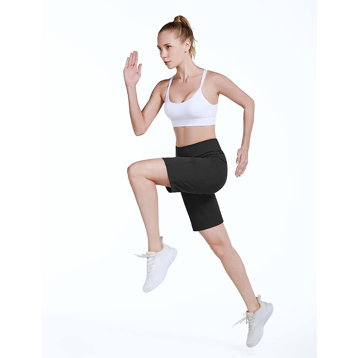 BALEAF Women's 10" Bermuda Shorts Long Athletic Workout Knee Length High Waisted Yoga Running Shorts with 3 Pockets Black XXL