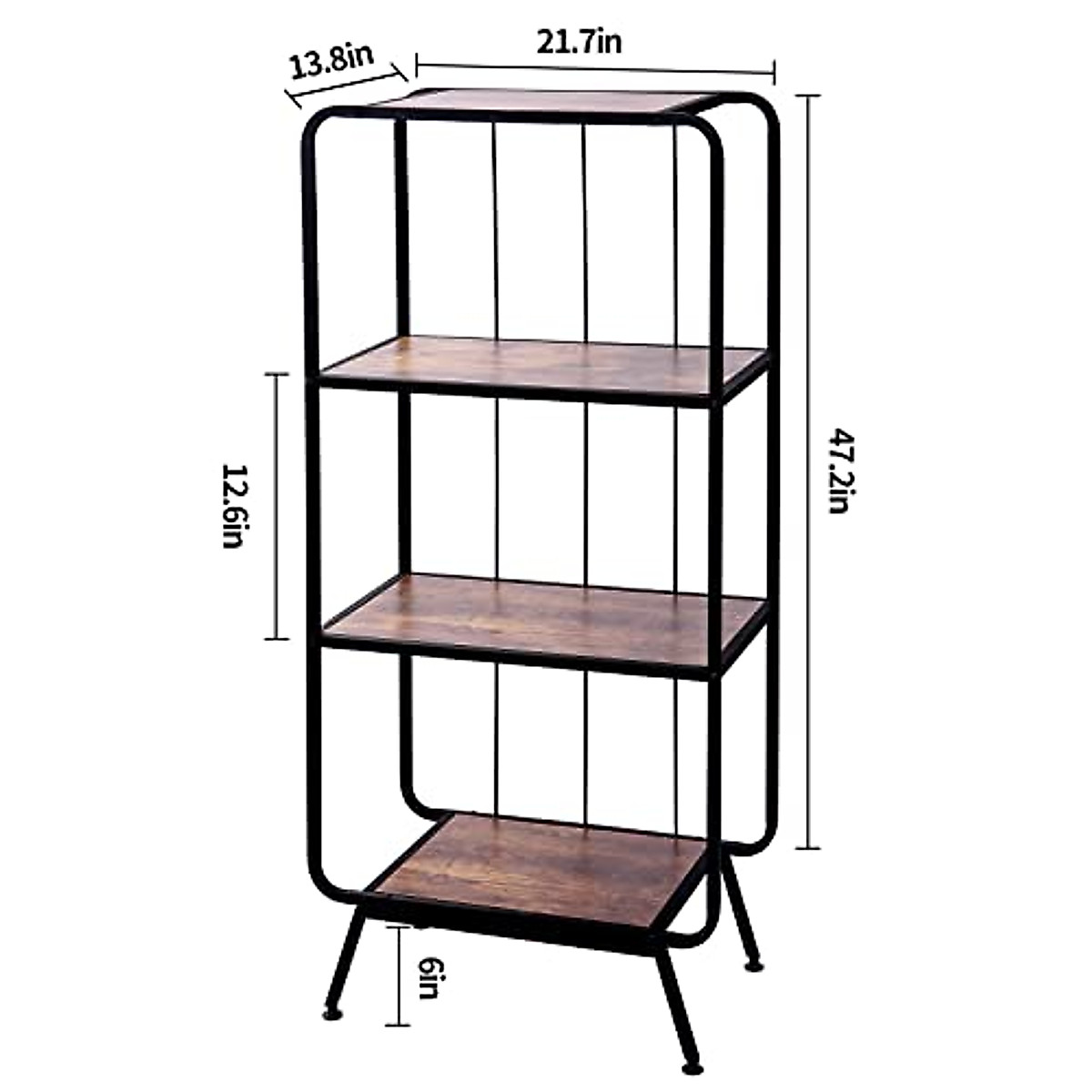 4-Tier Bookshelf, Modern Wooden Bookcase with Metal Frame, Vertical Standing Shelf for Bedroom, Living Room and Home Office, Storage Rack, Display Shelf for Plant, Book and Craft, Rustic Brown