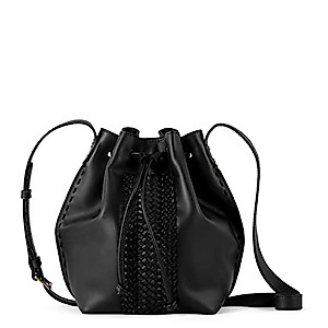 The Sak Ivy Drawstring Bucket Bag in Leather, Convertible Purse with Crossbody Strap, Black Vachetta