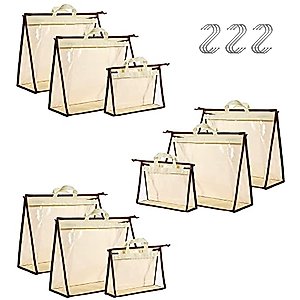 9 Pack Clear Dust Bags for Handbags 3 Sizes Big Transparent Handbag Storage Organizer Purse Protector Storage Organizer With Zipper Handle for Closet Shelf Dustproof & Moistureproof (Beige)
