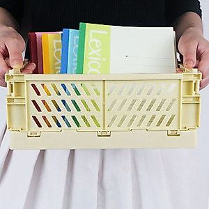 Tixill 2-Pack Mini Foldable Plastic Baskets for Organizing and Storage, Collapsible Storage Crate for Home Kitchen Bedroom Bathroom Office (5.9x3.8x2.2, Yellow)