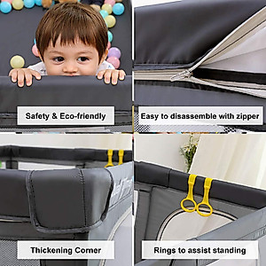 Baby Playpen, Playpens for Babies, Extra Large Playyard for Toddler, Reliable Kids Activity Center, Sturdy Safety Playpen with Anti-Slip Suckers and Super Soft Breathable Mesh (Dark Gray, Large)