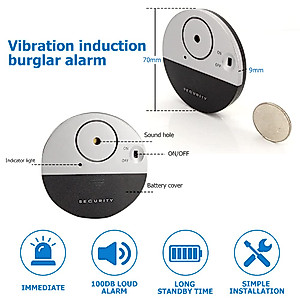 2 Pack Home Security Anti-Theft Window & Door Alarm, Ultra-Slim Loud Alarm Vibration Sensor Detector for Warning Burglars Intruder, Good for Home, Office, RV, Dorm Room (2)