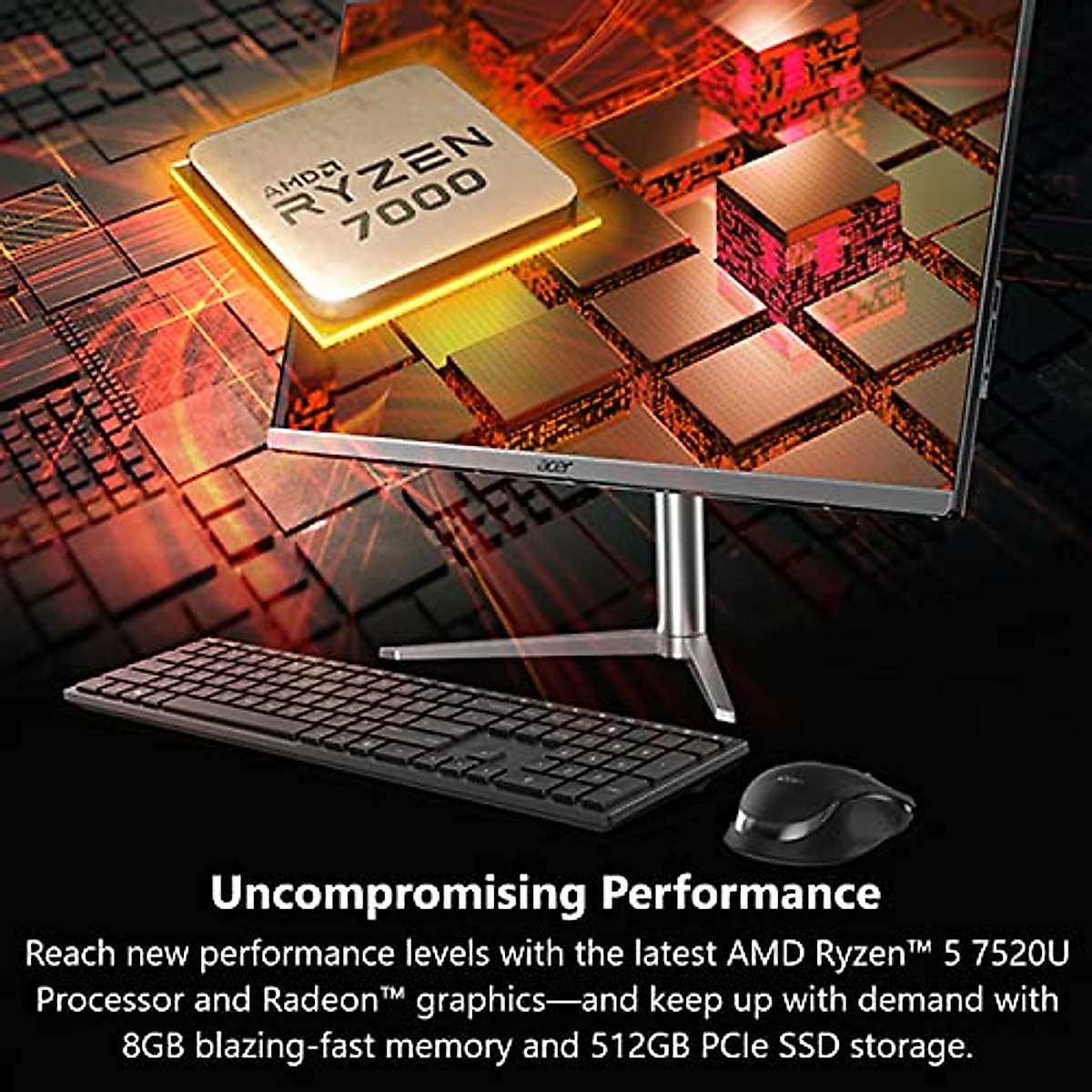 Acer Aspire C24-1300-UR32 AIO Desktop | 23.8" Full HD IPS Display | AMD Ryzen 5 7520U Quad-Core Processor | AMD Radeon 610M Graphics | 8GB LPDDR5 | 512GB PCIe SSD | Wi-Fi 6E | Windows 11 Home,Black