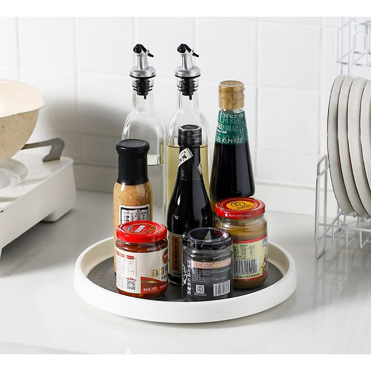 Lawei 2 Pack Lazy Susan Turntable - 12 Inch Non-Slip Kitchen Storage Turntable Spice Rack Organizer for Spices, Condiments, Baking