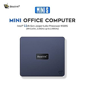 Beelink Mini PC S Intel 11th Gen 4-Cores N5095, Mini Desktop Computer 8GB DDR4 RAM 256GB SSD, Dual HDMI, WiFi 4K UHD/Gigabit Ethernet/BT4.0/Linux PC(Ubuntu)/HTPC/Family-NAS