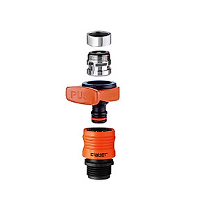 Claber 8587 Quick-Fit Tap Connector Set Indoor Faucet Adapter, 1.6 x 2.1 x 1.9, Black/Orange