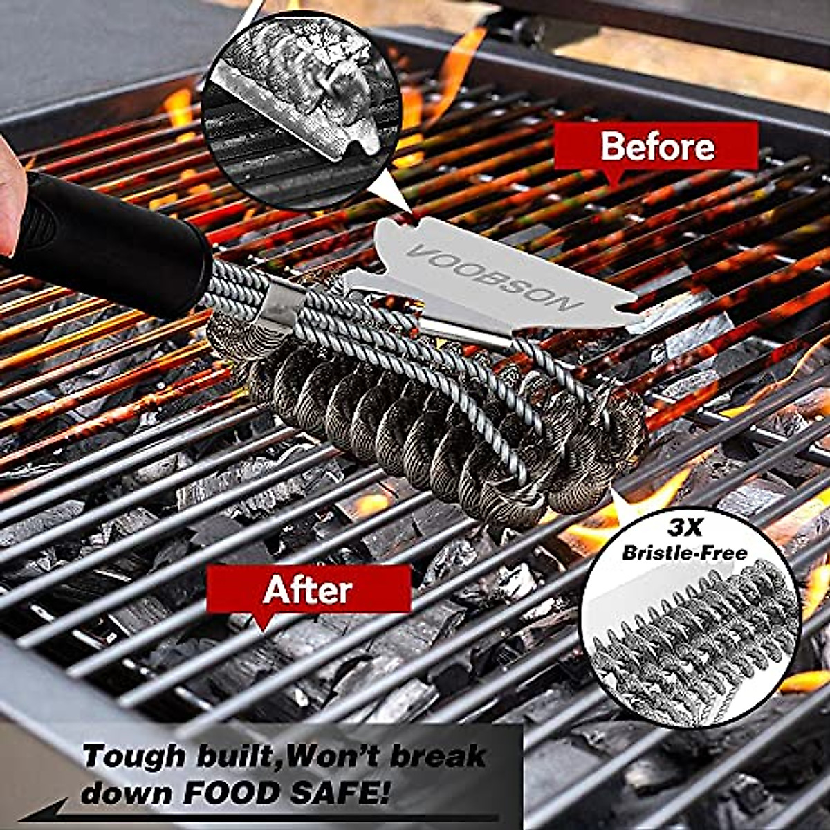 VOOBSON Grill Brush and Scraper Bristles Free with Extra Replaceable Head,18'' Stainless BBQ Brush for Grill Cleaning with Carrying Bag,BBQ Cleaner Accessories for Porcelain Weber Gas Charcoal