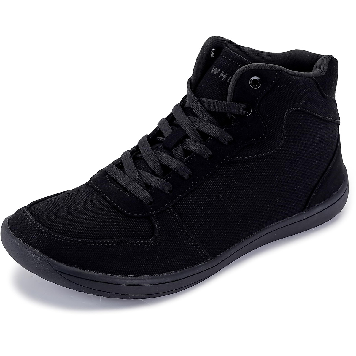 WHITIN Men's Wide Toe Box Canvas Minimalist Barefoot Shoes Width Zero Drop Minimus Sneaker Male Size 10 Hightop Minimal Walking Boxing Casual All Black 44