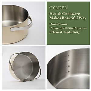 Cyrder Dutch Oven Pot with Lid - Non Toxic, PTFE & PFOA Free - 5-Ply 18/10 Stainless Steel - Oven Safe & Stovetop Agnostic - 5.5 qt 9.5" Cream