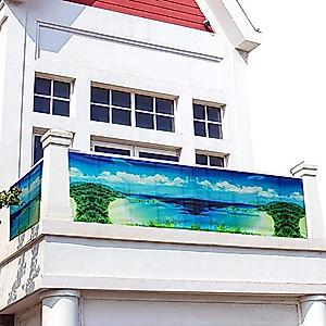 Balcony Privacy Screen Apartment Railing, Deck Privacy Screens, 3ft X 16ft 100% Opaque Polyester Windproof Sun Shade UV Protection Privacy Screen for Porch, Apartments