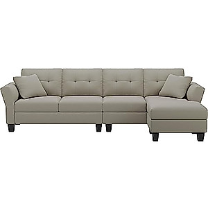Belffin Convertible Sectional Couch Velvet L Shaped Sofa 4 Seat Sofa with Chaise L-Shaped Couches Reversible Sectional Sofa (Light Grey, L Shaped Couch)