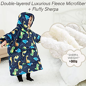 Lzzidou Oversized Wearable Blanket Hoodie for Kids 2-6YR, Two Layers Cozy Flannel Sherpa Blanket Sweatshirt Printed