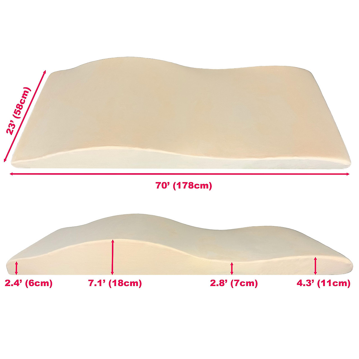 XOLLOZ | Curved Mattress (23 in) + Pillow | Curved Memory Foam Lash Bed Pillow With Neck And Back Support | Curvy High Density Massage Bed Topper with Soft Touch Short Plush and Egonomic Design