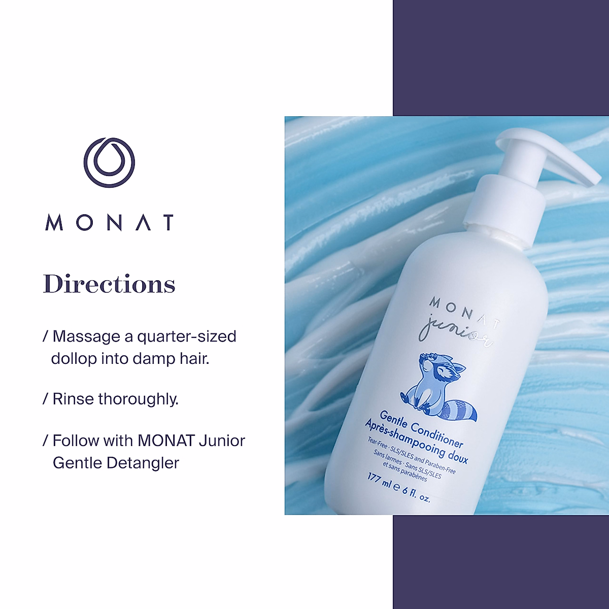 MONAT Junior Gentle Conditioner - A safe and gentle Anti Frizz Hair Conditioner for children that rinses out quickly. All Natural Tear-free, Sulfate & Paraben-free - Net Wt. 177 ml e / 6 fl. Oz.