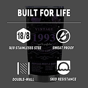 Delsakhula 30th Birthday Gifts for Women Men Friends Vintage 1993 Tumblers 30 Year Old Birthday Supplies Vintage 1993 Back in 1993 Old Time Information Stainless Steel Vacuum Insulated Tumblers 20 oz