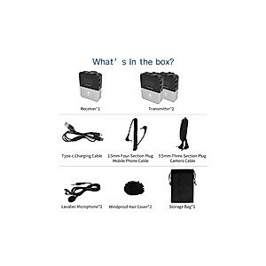 Mirabox Wireless Lavalier Microphone, 32 Channels UHF Microphone System with 2 Transmitter and 1 Receiver,Lav Mic for DSLR Camera, Smartphone, Tablets