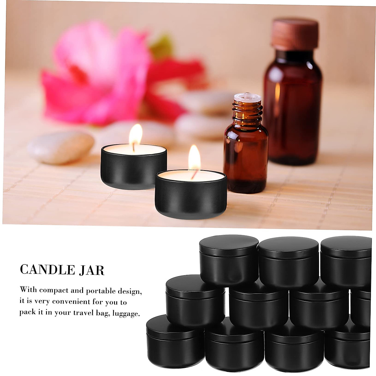 ULDIGI 12pcs Black Aluminum Candle Tins - Round, 8 Oz, Compact & Portable, Ideal for Travel, Storage & DIY Candle Making