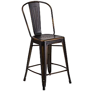 EMMA + OLIVER Commercial Grade 24" H Distressed Copper Metal Indoor-Outdoor Counter Stool