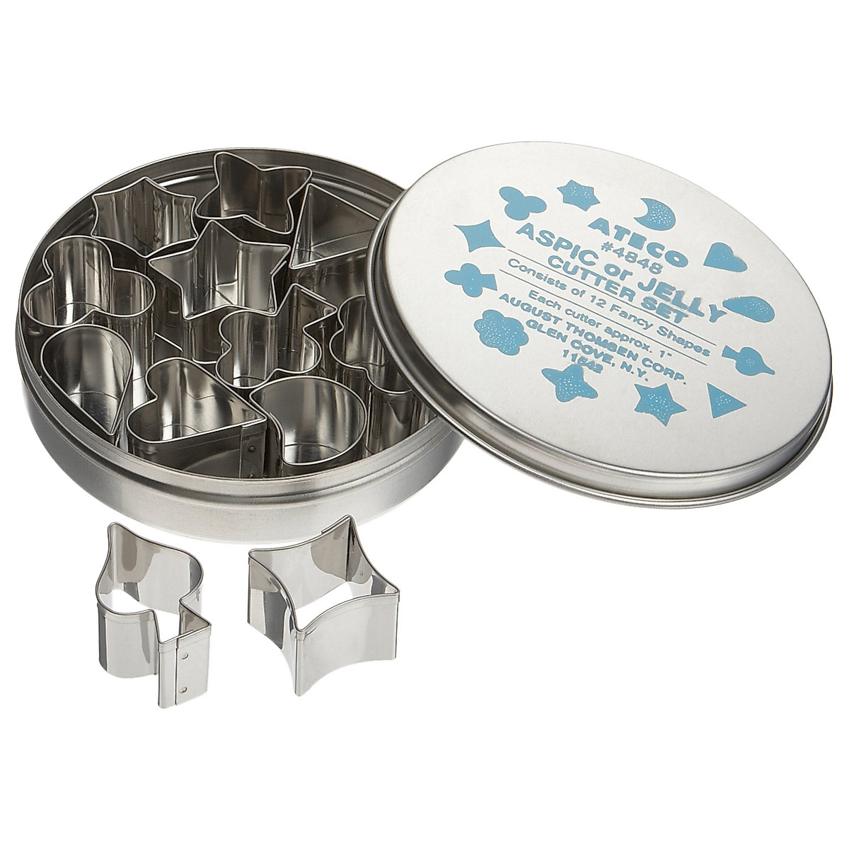 Ateco 12 pc Set 1-Inch Aspic Jelly Mini Cutter, 4848-1-Inch, Silver