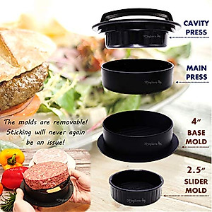 Meykers Burger Press Hamburger Press Patty Maker - with 100 Wax Papers Hamburger Patty Press Burger Mold Non-Stick 3-in-1 for Stuffed Cheeseburger Slider Burger Stuffer Beef Cheese Halal Vegan Grill