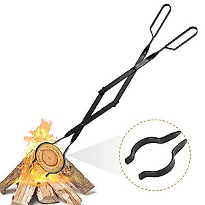 Uten Fire Tongs 26” Long Heavy Duty Fireplace Log Tongs Indoor Fire Tools Log Grabber Cast Iron Fire Pits Accessories for Outdoor Stove Long Logs Tweezers Firewood Tongs Campfire Tongs