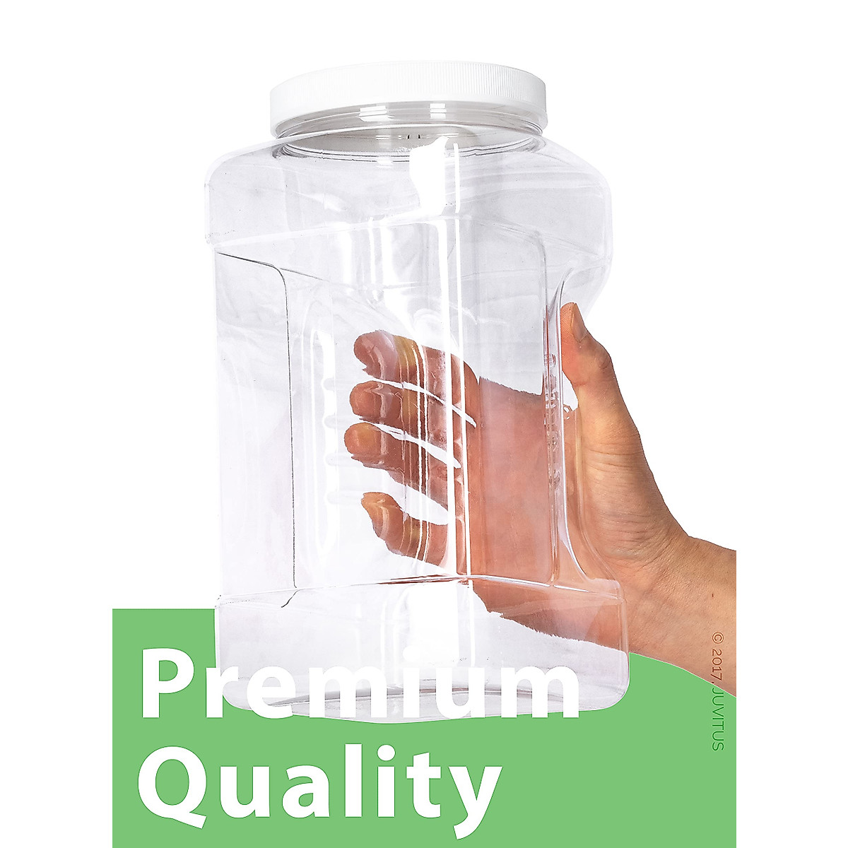 JUVITUS 1 Gallon / 128 oz / 4 Quart Square Storage Refillable PET Plastic (BPA Free) Container Jar