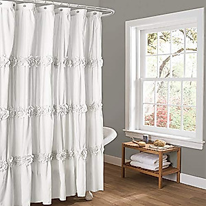 Lush Decor Darla Ruched Floral Bathroom Shower Curtain, 72” x 72”, White