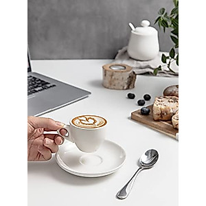 Sweese 401.001 Porcelain Espresso Cups with Saucers - 2 Ounce - Set of 6, White
