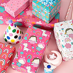 MAYPLUSS Wrapping Paper Large Sheet - Folded Flat - 6 Different Pink Girl Design (45.2 sq. ft.ttl.) - 27.5 inch X 39.4 inch Per Sheet
