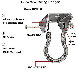 Porch Swing Hanging Spring Kit - 1600 Lbs Heavy Duty Suspension Swing Hangers Hardware, Hammock Hooks Ceiling Mount Set (2 Sets)