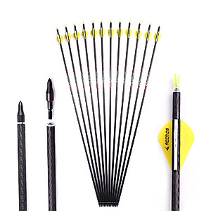 Spine 200 Arrow 28 Inch Arrow Target Practice Arrow Hunting Arrow Carbon Arrows Compound Bow Recurve Bow Adult Youth Archery Indoor Outdoor Shooting Field Tip 12pc