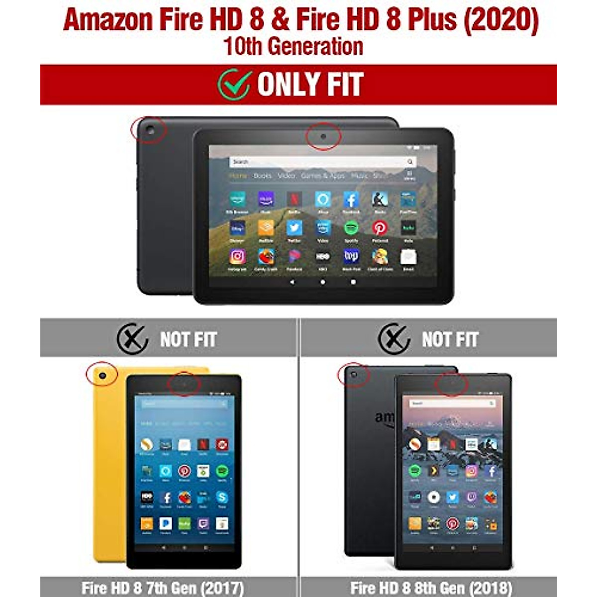 Poetic Revolution Case Designed for All-New Kindle Fire HD 8 Tablet and Fire HD 8 Plus Tablet (10th Gen, 2020), Full Body Shockproof Protective Case with Kickstand and Built-in-Screen Protector, Black