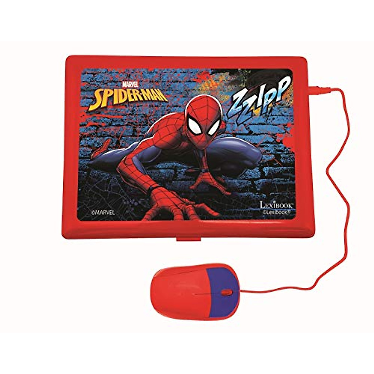 LEXiBOOK Disney Marvel Spider-Man - Educational and Bilingual Laptop French/English - Toy for Child Kid (Boys & Girls) 124 Activities, Learn Play Games and Music- Blue/Red, JC598SPi1