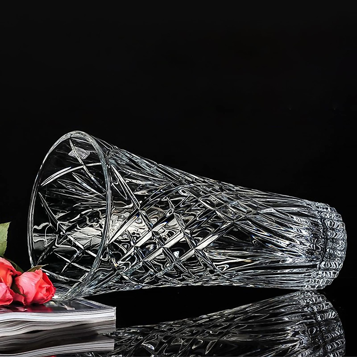 Vase 12" Flower Vases, Tall Crystal Vase, Clear Lead-Free Glass Vase for Flowers, Large Glass Vases for Living Room, Dining Table Centerpieces Decor