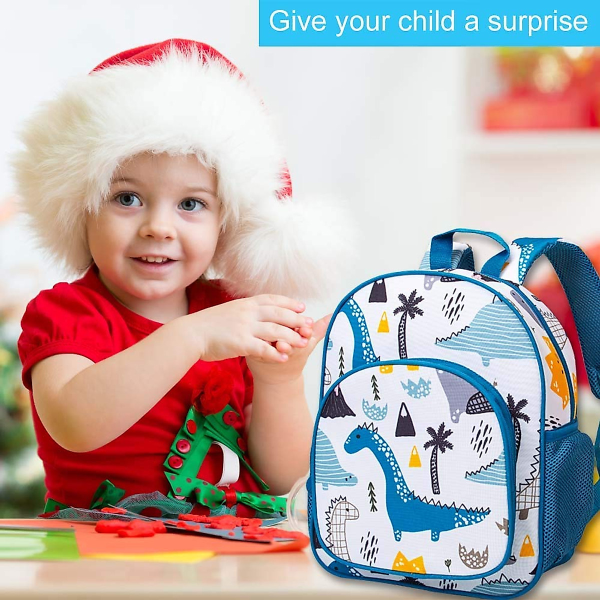 3PCS Toddler Backpack for Boys, 12.5" Dinosaur Book Bag and Lunch Box Set