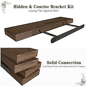 FALANZATH Floating Shelves Wood Set of 2, 30 inch Wood Floating Shelves, Rustic Wall Mounted Storage Shelves for Bedroom, Living Room, Bathroom, Kitchen, Office, Farmhouse (Walnut)