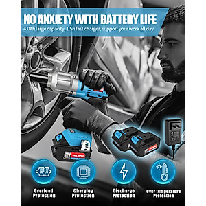 VICRING 20V Cordless Impact Wrench 1/2 Inch Impact Gun Brushless High Torque Power Impact Wrench Electric Lug Nuts Impact Driver With 4.0Ah Battery Fast Charger and 4 Sockets