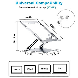 Laptop Stand, Togous Ergonomic Adjustable Computer Stand for Laptop, Portable Aluminum Laptop Riser for Desk Compatible with MacBook Air, Pro, Dell XPS, Lenovo, Samsung, All Laptops 10-17"(Silver)
