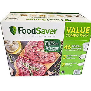 Food Saver Vacuum Seal Rolls and Vacuum Sealer Bags, Value Combo Rolls & Precut Bags, 46pcs (8 in x 10 in) Heat Seal Pre-Cut Bag, 3pcs (11 in x 16ft) Heat Seal Rolls, 2pcs (8 in x 20ft) Heat Seal Rolls