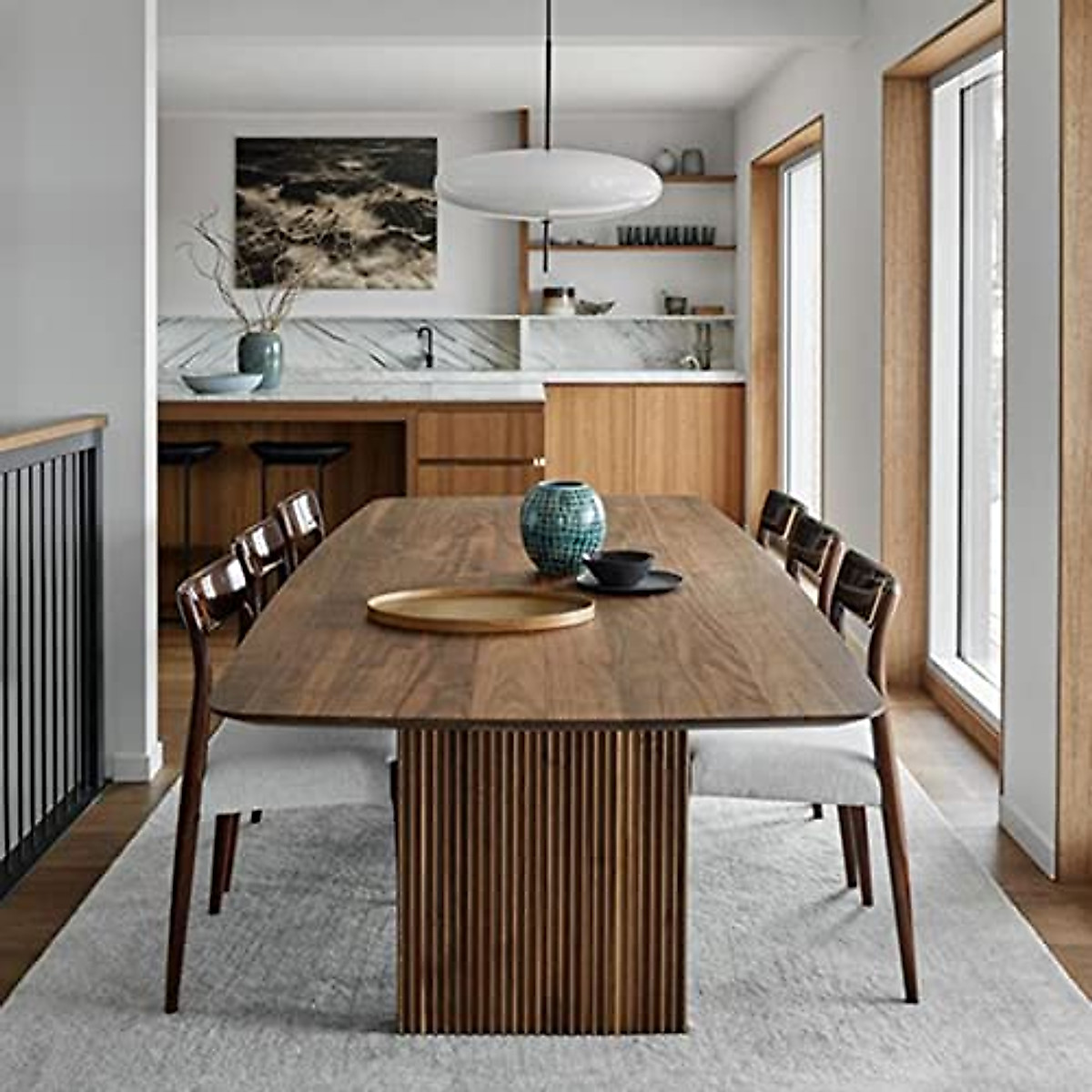 BIGMAII Brown Soild Wood Conference Table Modern Rectangle Dining Table Wooden Kitchen Table with Double Pedestal for Home Office Dining Room - 94.5" L Only Table