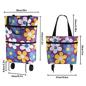 YASYU Folding Shopping Bag With Wheels, Purple Flower, Unisex Adult, Utility Cart Wagon