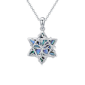 TRISHULA Star of David Necklace, 925 Sterling Silver Tree of Life Six-Pointed Star Pendant Ideal Religious Lucky Jewelry Gift for Women Girls Christmas Thanksgiving