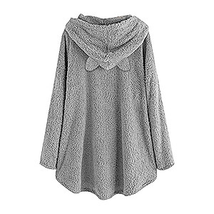 WOSHUAI Onesie Pajamas for Women, Warm & Soft Fleece Short Cat Ear Hooded Pjs Turtleneck One-Piece Cartoon Graphic Tees Romper, WOSHUAI, A#gray, X-Large