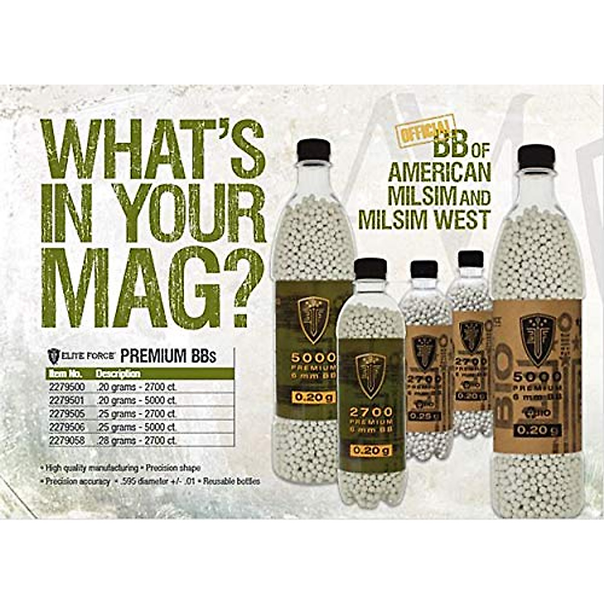 Elite Force Premium 6mm Airsoft BBs Ammo, .25 Gram, 5000 Count