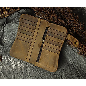 Le'aokuu Mens Genuine Leather Bifold Wallet Organizer Checkbook Iron Chain(0 1088 Dragon Light Brown)