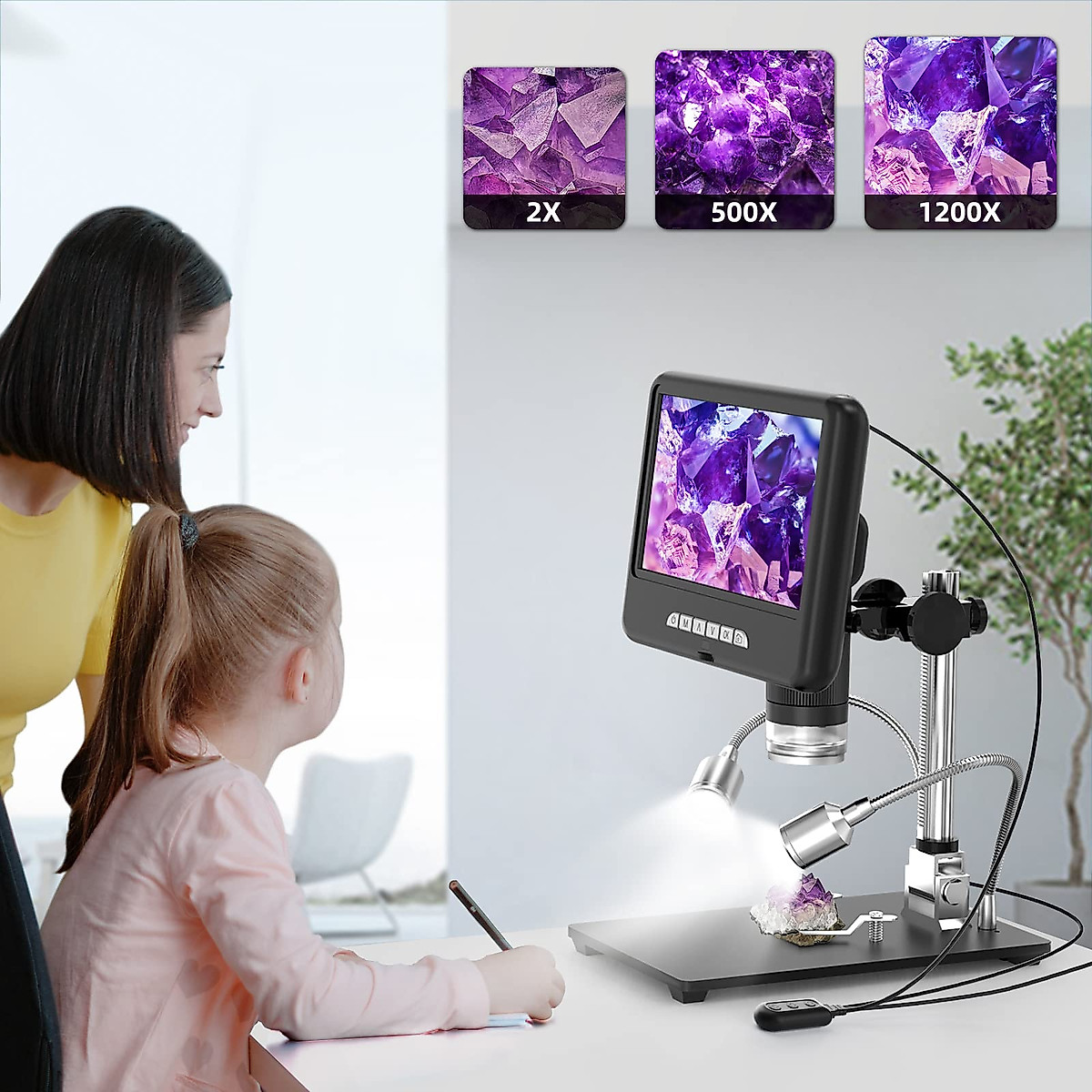 TOMLOV DM401 2K Digital Microscope 1200x, HDMI LCD Microscope with Screen, Extension Tube Included for Entire Coin View,24MP Soldering Microscope with Lights,Windows/iOS Compatible