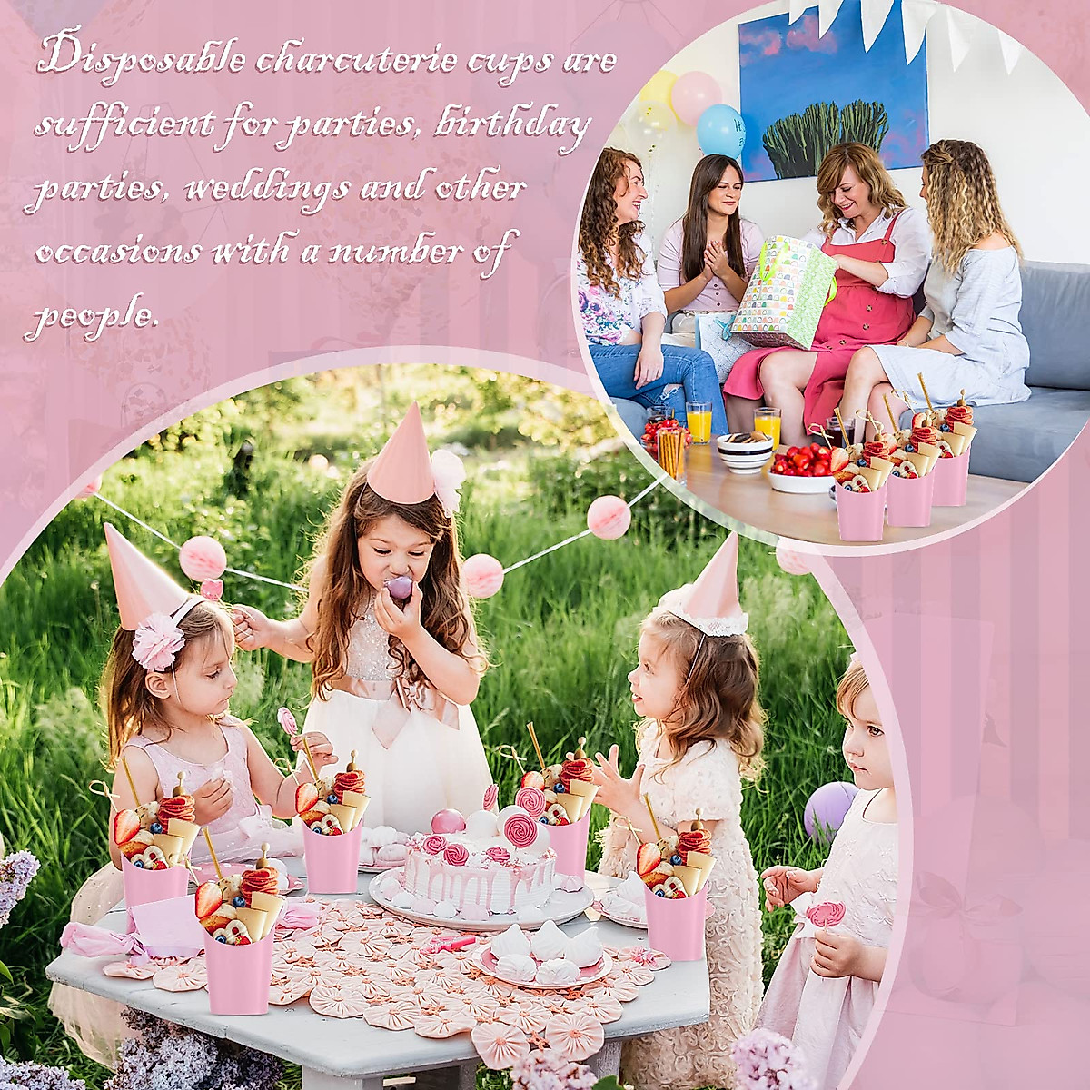 100 Pcs Charcuterie Cups French Fry Holder 12oz Disposable Paper French Fry Cups Paper Appetizer Cups for All Occasions Suitable for Baby Shower Party Waffle Popcorn Food Takeout (Pink)